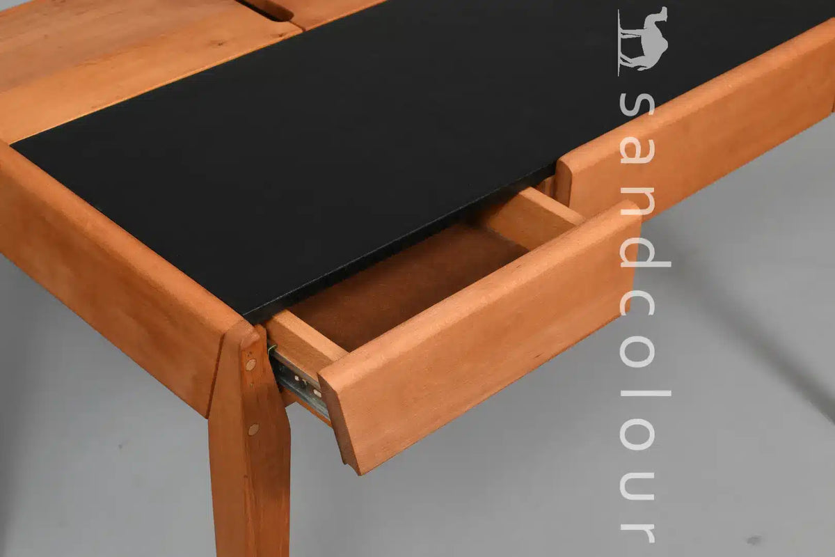 Joey Beech Wood Desk – Black Leatherite– Sandcolour