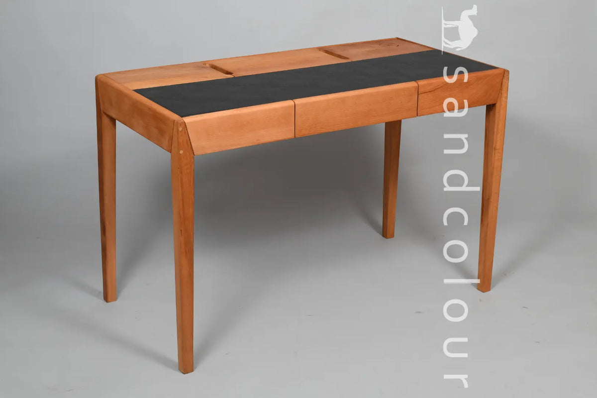 Joey Beech Wood Desk – Black Leatherite– Sandcolour