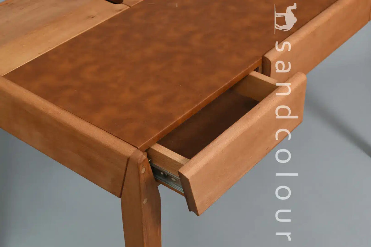 Joey Beech Wood Desk – Brown Leatherite– Sandcolour