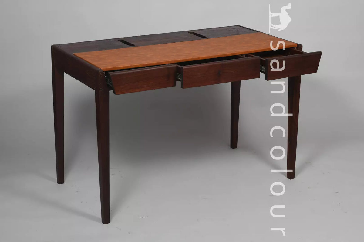 Joey Walnut Wood Desk – Brown Leatherite– Sandcolour